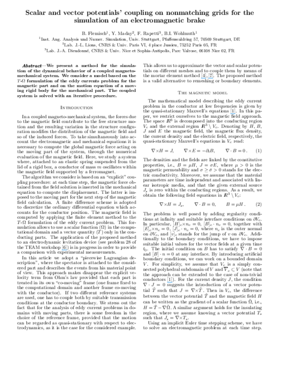 Pdf Scalar And Vector Potentials Coupling On Nonmatching Grids For The Simulation Of An