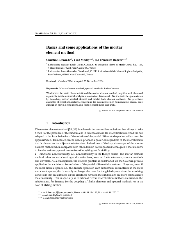 (PDF) Basics and some applications of the mortar element method