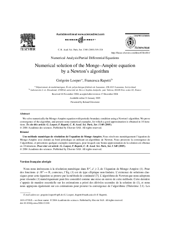 Pdf Numerical Analysis Partial Differential Equations Numerical Solution Of The Monge Ampère