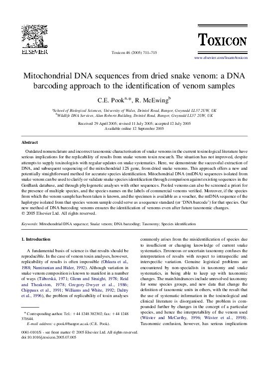 (PDF) Mitochondrial DNA sequences from dried snake venom: a DNA ...