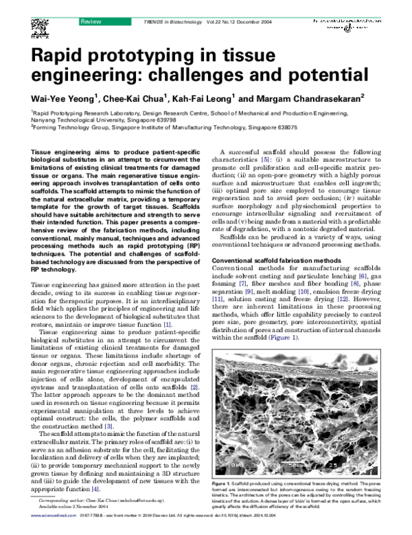 Pdf Rapid Prototyping In Tissue Engineering Challenges And Potential