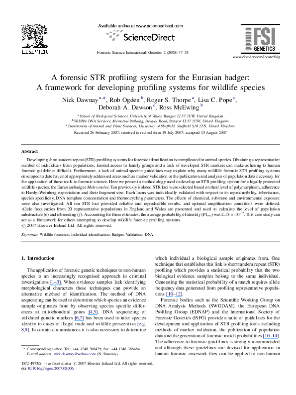 (PDF) Forensic STR Profiling for Eurasian Badgers