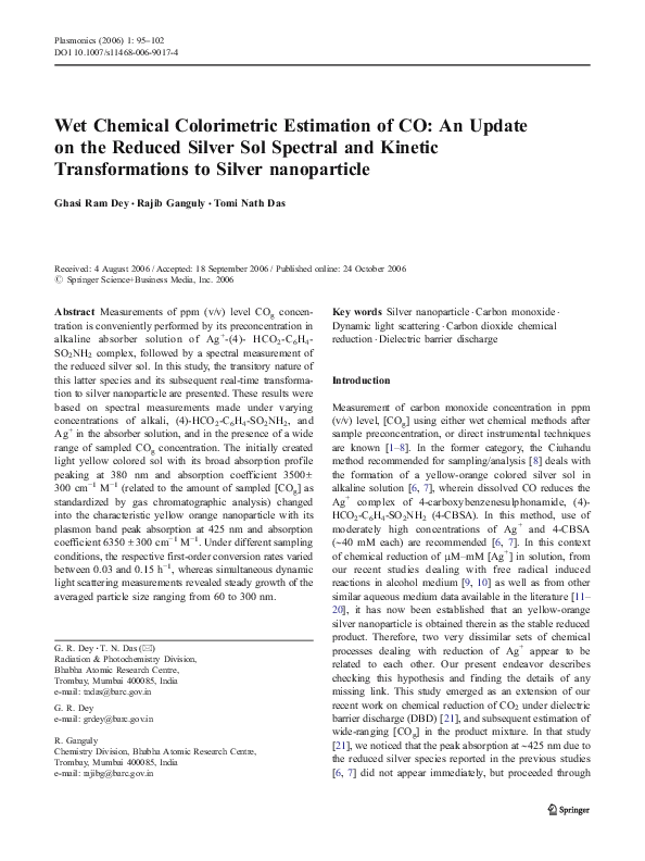 (PDF) Wet Chemical Colorimetric Estimation of CO: An Update on the ...