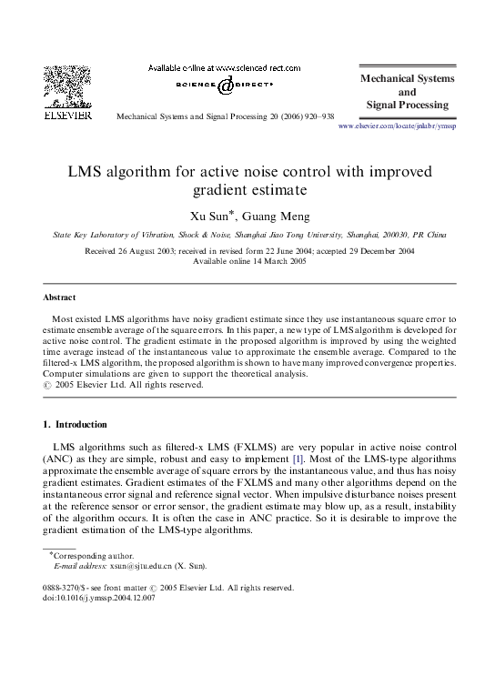 Pdf Lms Algorithm For Active Noise Control With Improved Gradient Estimate