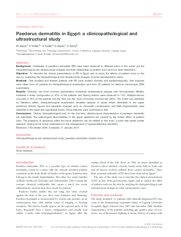 (PDF) Paederus dermatitis in Egypt: a clinicopathological and ...
