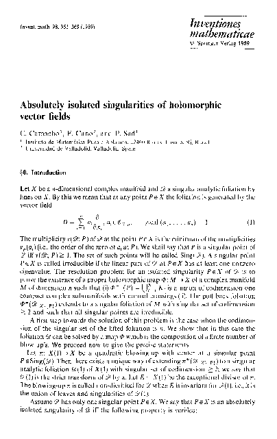 (PDF) Absolutely isolated singularities of holomorphic vector fields