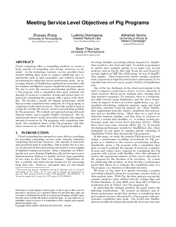 (PDF) Meeting service level objectives of Pig programs