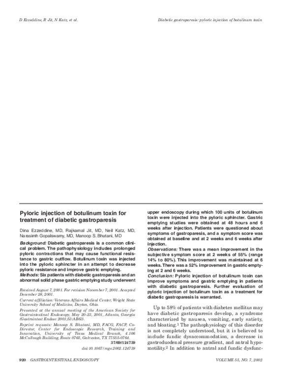 (PDF) Pyloric Injection of Botulinum Toxin for the Treatment of ...