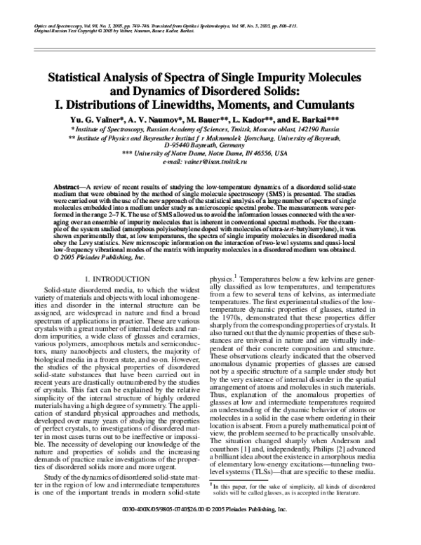 (PDF) Statistical Analysis of Spectra of Single Impurity Molecules and ...