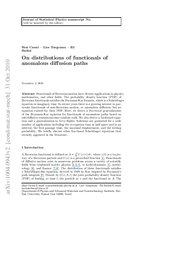 (PDF) On Distributions of Functionals of Anomalous Diffusion Paths