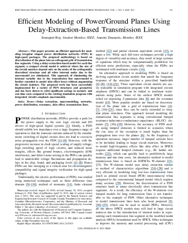 (PDF) Efficient Modeling of Power/Ground Planes Using Delay-Extraction-Based Transmission Lines