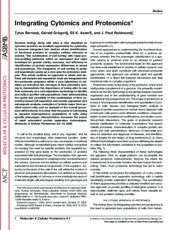 (PDF) Integrating Cytomics and Proteomics