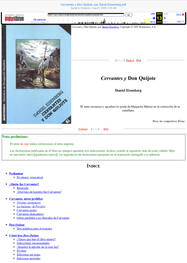 (PDF) Cervantes y Don Quijote | Daniel Eisenberg - Academia.edu