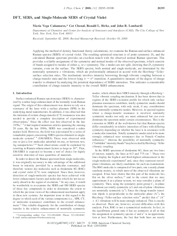 Pdf Dft Sers And Single Molecule Sers Of Crystal Violet