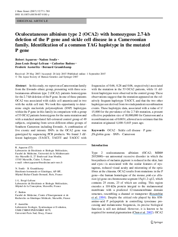 (PDF) Oculocutaneous albinism type 2 (OCA2) with homozygous 2.7-kb ...