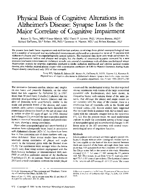 (PDF) Physical basis of cognitive alterations in alzheimer's disease ...