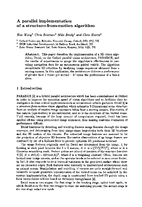 Pdf A Parallel Implementation Of A Structure From Motion Algorithm 0248