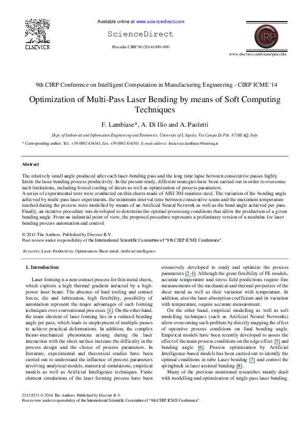(PDF) Optimization of Multi-Pass Laser Bending by means of Soft Computing Techniques