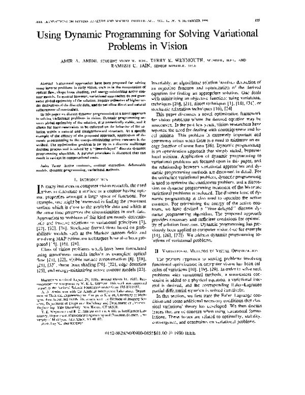 (PDF) Using Dynamic Programming for Solving Variational Problems in Vision