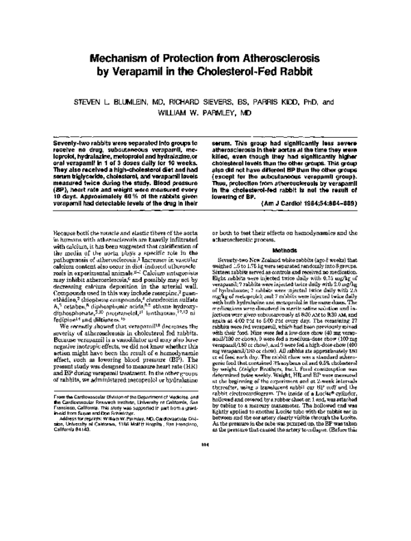 (PDF) Mechanism of Protection from Atherosclerosis by Verapamil in the ...