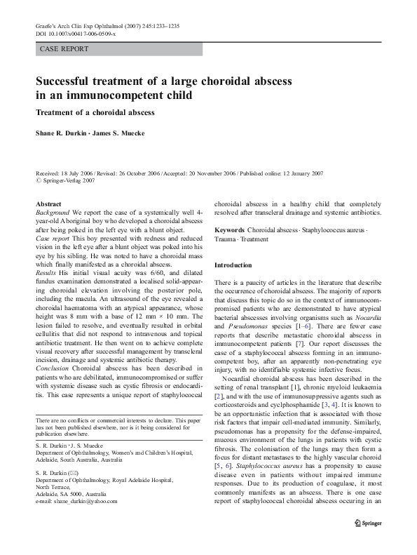(PDF) Successful treatment of a large choroidal abscess in an ...