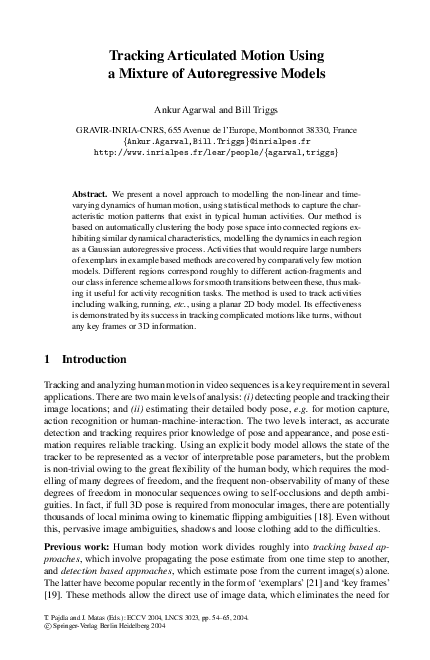 (PDF) Tracking Articulated Motion Using a Mixture of Autoregressive Models
