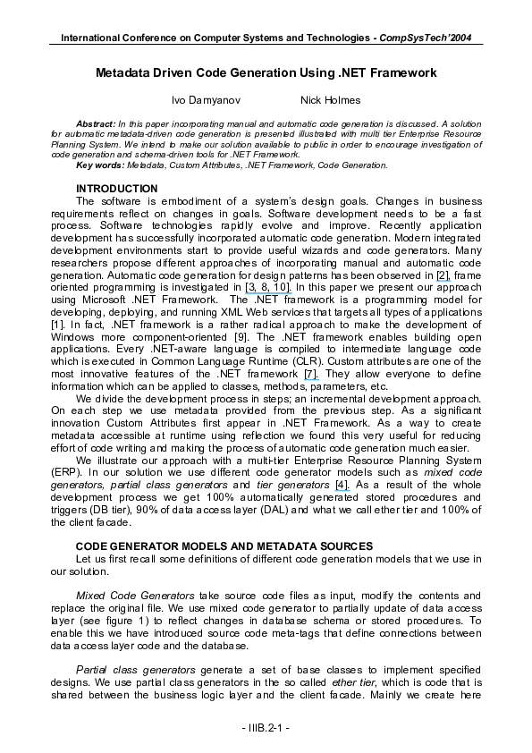(PDF) Metadata driven code generation using .NET framework