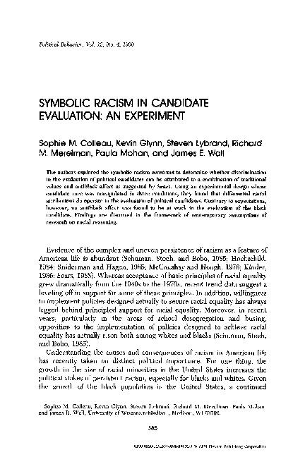 (PDF) Symbolic racism in candidate evaluation: An experiment