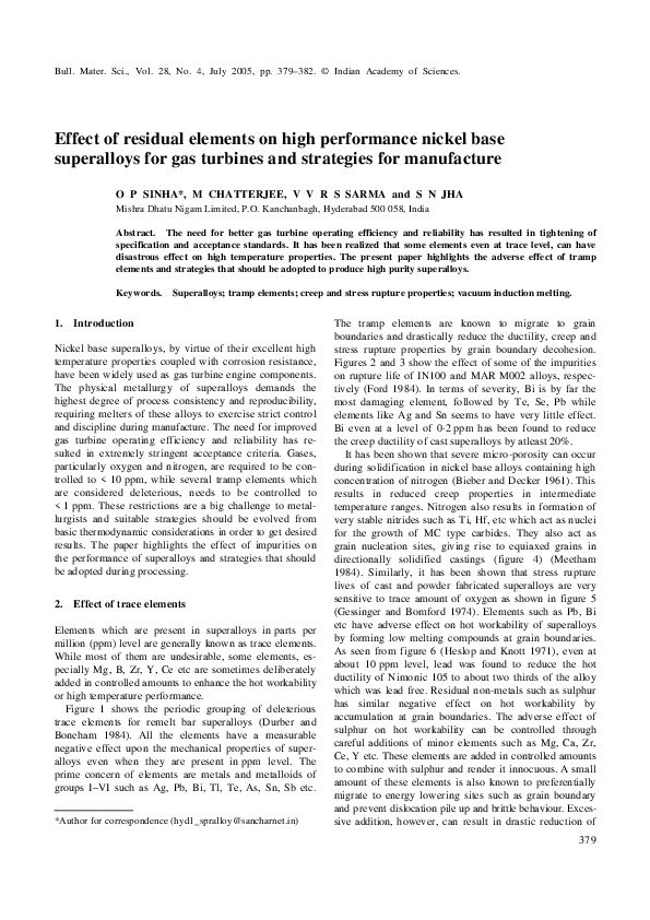 (PDF) Effect of residual elements on high performance nickel base ...