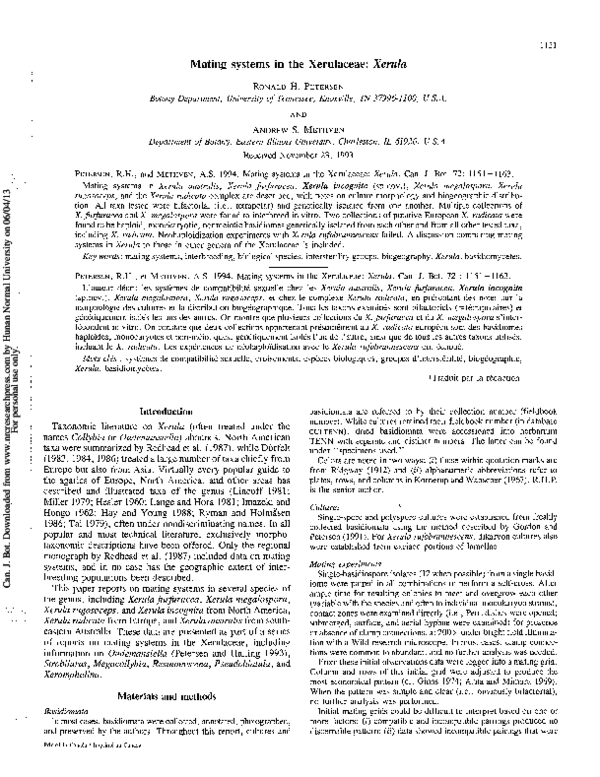 (PDF) Mating systems in the Xerulaceae: Xerula | Andrew Methven ...