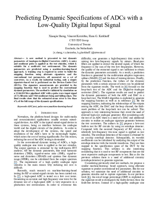 (PDF) Predicting dynamic specifications of ADCs with a low-quality digital input signal