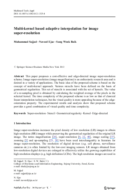 (PDF) Multi-kernel based adaptive interpolation for image super-resolution