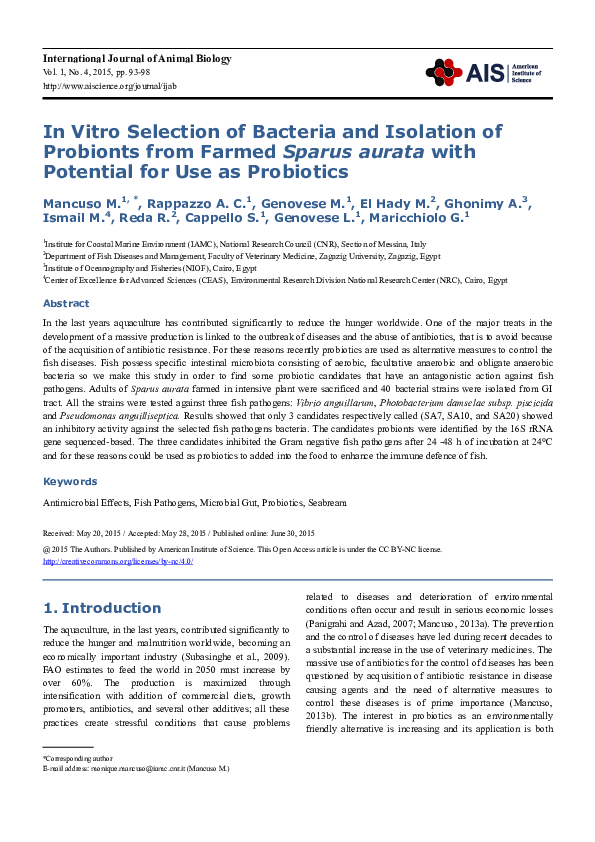 (PDF) In Vitro Selection of Bacteria and Isolation of Probionts from ...