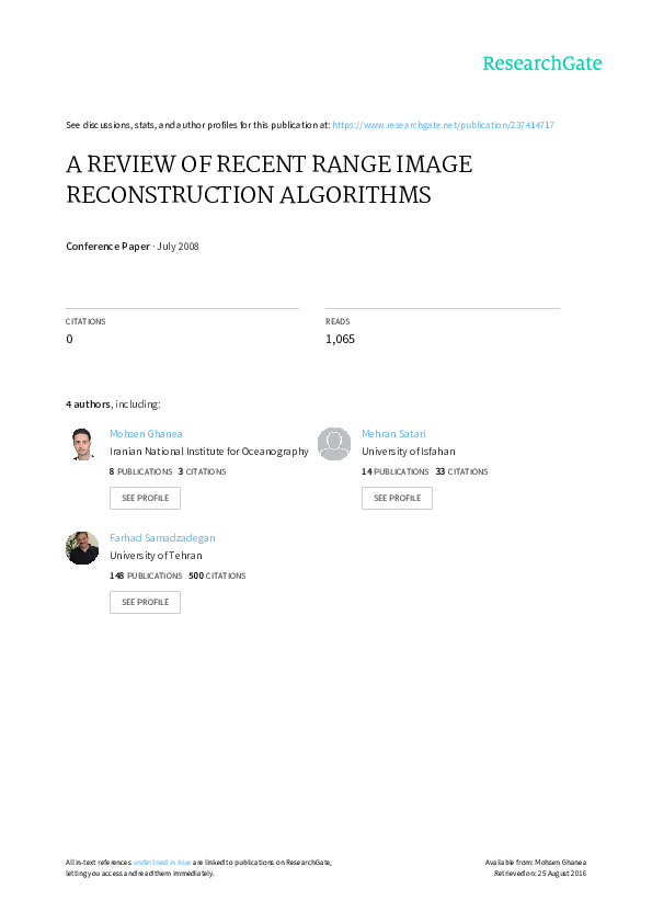 (PDF) A REVIEW OF RECENT RANGE IMAGE RECONSTRUCTION ALGORITHMS 8 ...