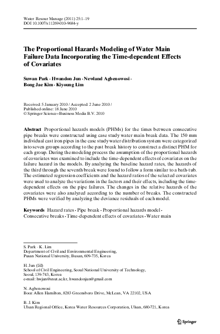 (PDF) The Proportional Hazards Modeling of Water Main Failure Data ...