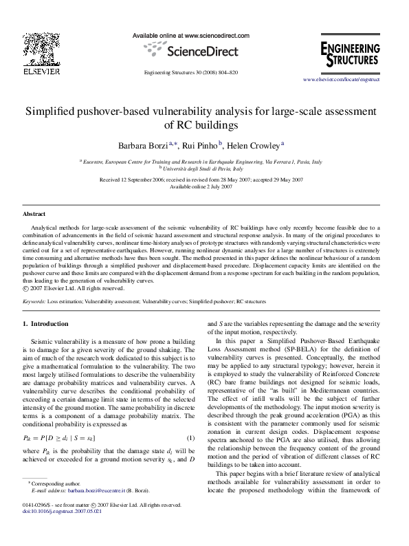 Pdf Simplified Pushover Based Vulnerability Analysis For Large Scale