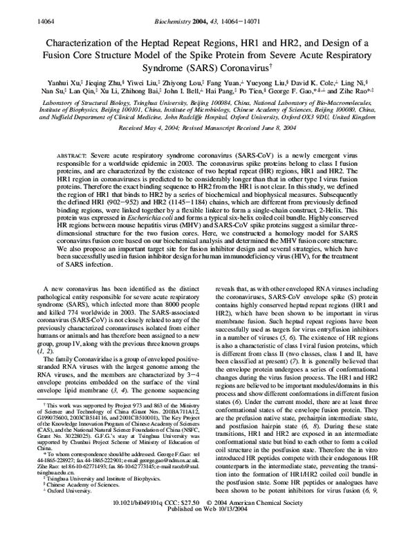 (PDF) Characterization of the Heptad Repeat Regions, HR1 and HR2, and ...