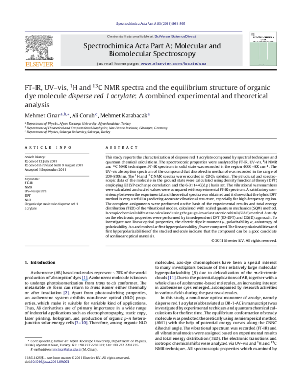 (PDF) FT-IR, UV–vis, 1H and 13C NMR spectra and the equilibrium structure of organic dye ...