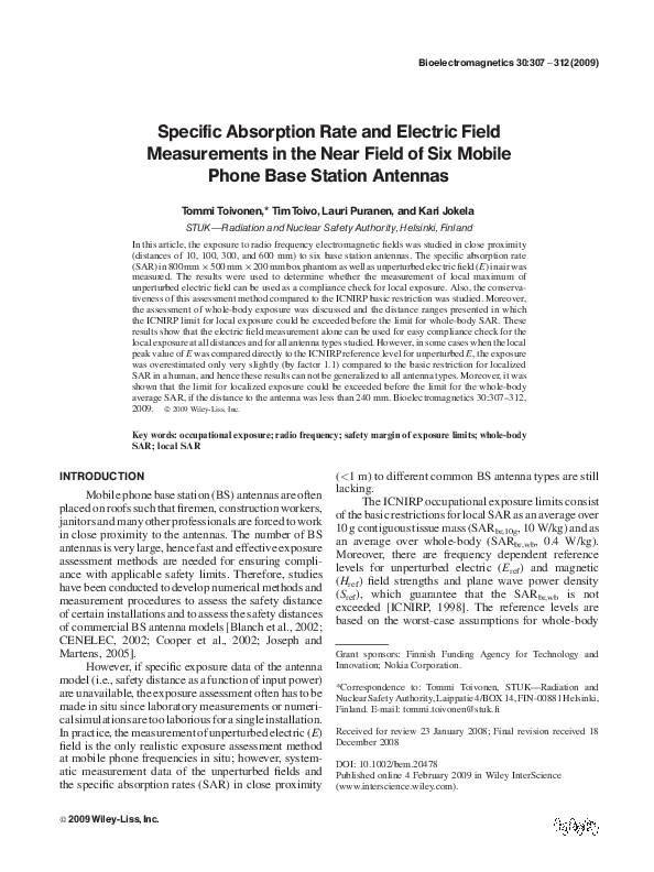(PDF) Specific absorption rate and electric field measurements in the ...