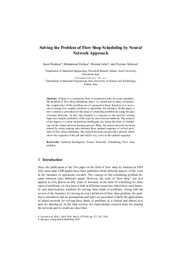 Pdf Solving The Problem Of Flow Shop Scheduling By Neural Network Approach