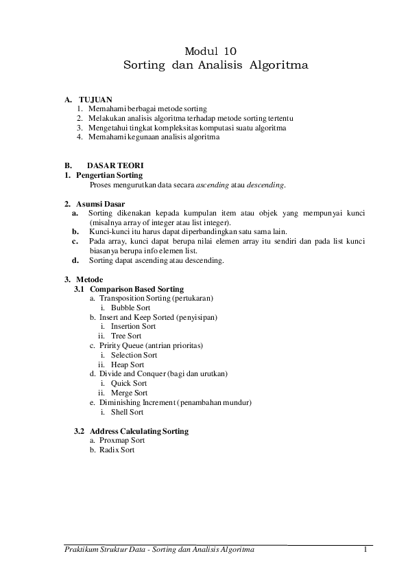 (PDF) Struktur Data Modul 10 Sorting