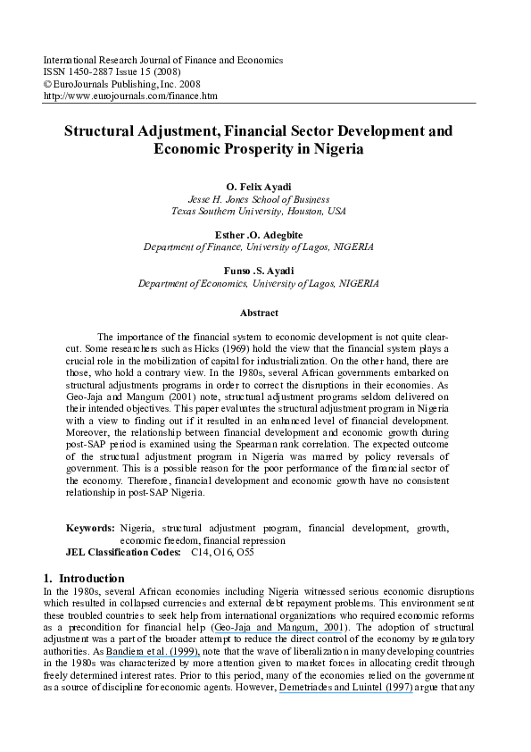 (PDF) Structural Adjustment, Financial Sector Development and Economic ...