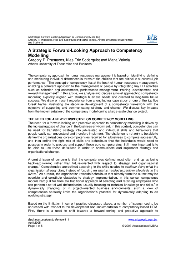 (PDF) A Strategic Forward-Looking Approach to Competency Modelling