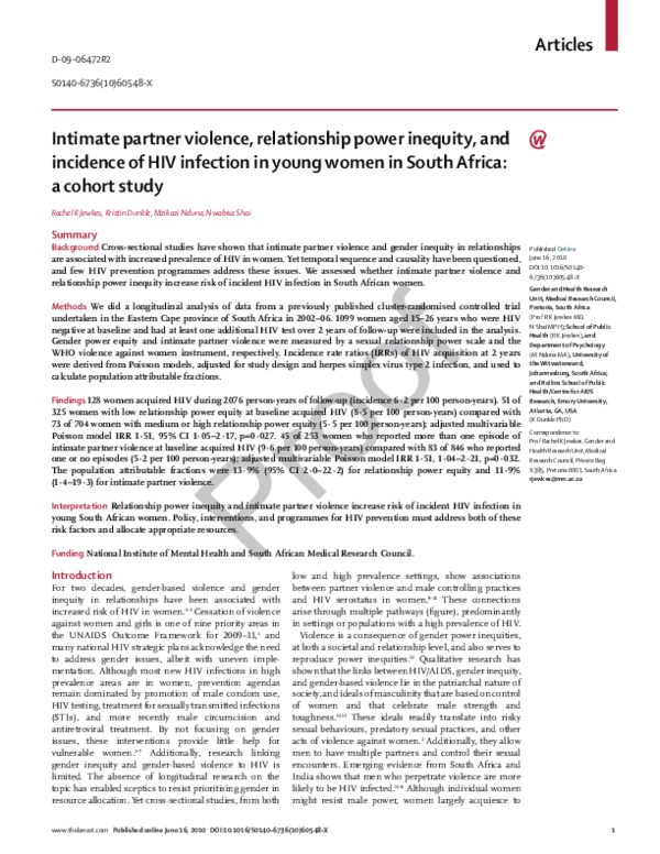 (PDF) Intimate partner violence, relationship power inequity, and ...