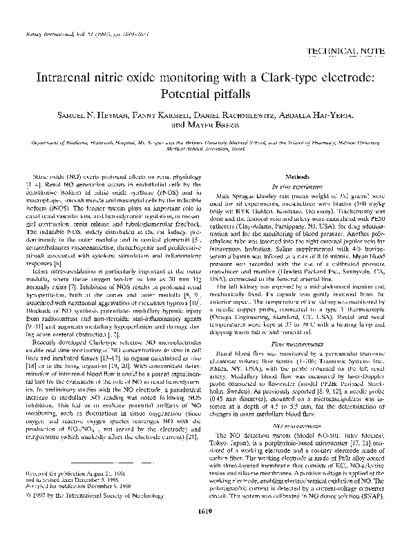 (PDF) Intrarenal nitric oxide monitoring with a Clark-type electrode ...