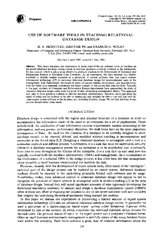 Pdf Use Of Software Tools In Teaching Relational Database Design