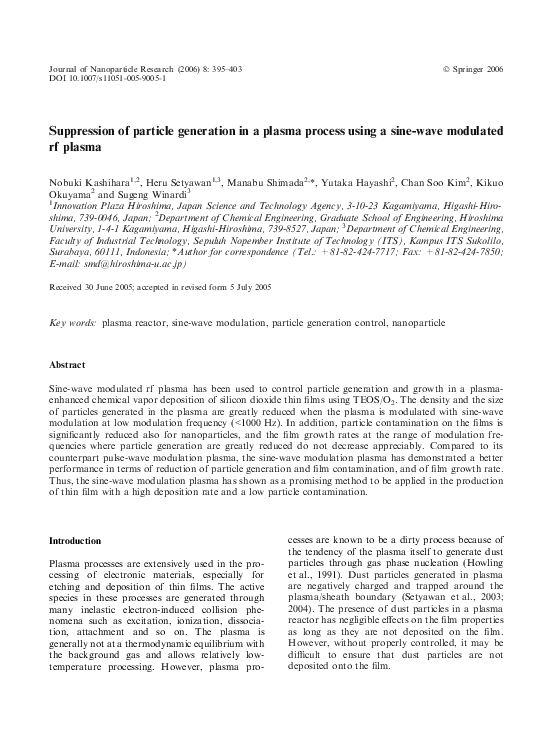 Pdf Suppression Of Particle Generation In A Plasma Process Using A