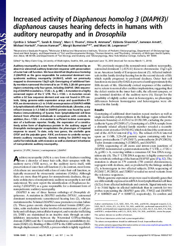 (PDF) Increased activity of Diaphanous homolog 3 (DIAPH3)/diaphanous ...