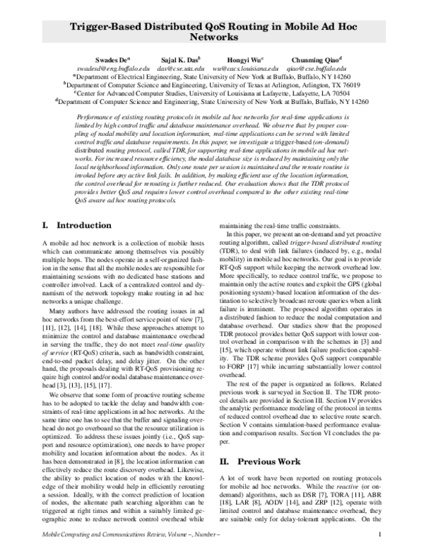 Pdf Trigger Based Distributed Qos Routing In Mobile Ad Hoc Networks