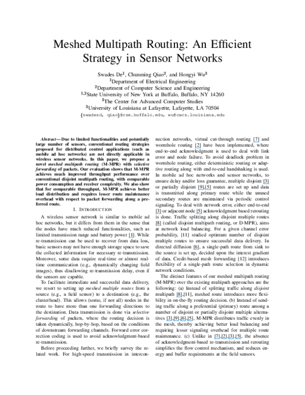 (PDF) Meshed multipath routing: an efficient strategy in sensor networks